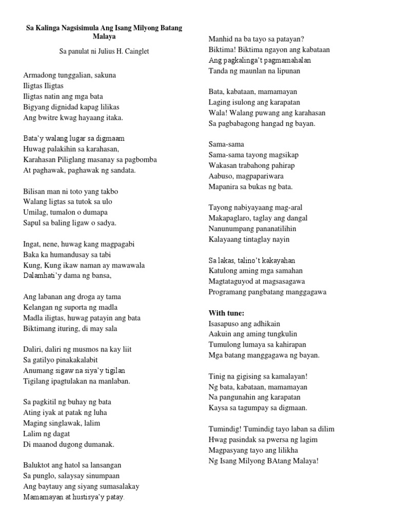 Sa Kalinga Nagsisimula Ang Isang Milyong Batang Malaya | PDF