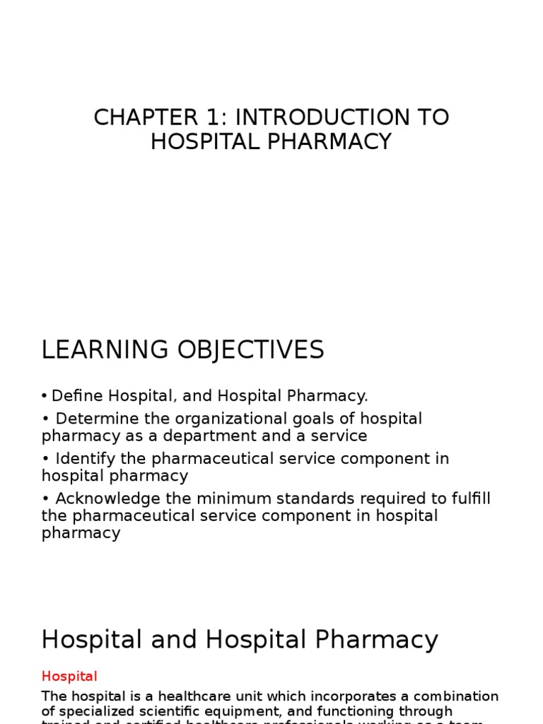 CHAPTER 1 Hospital Pharmacy | PDF | Pharmacy | Health Care