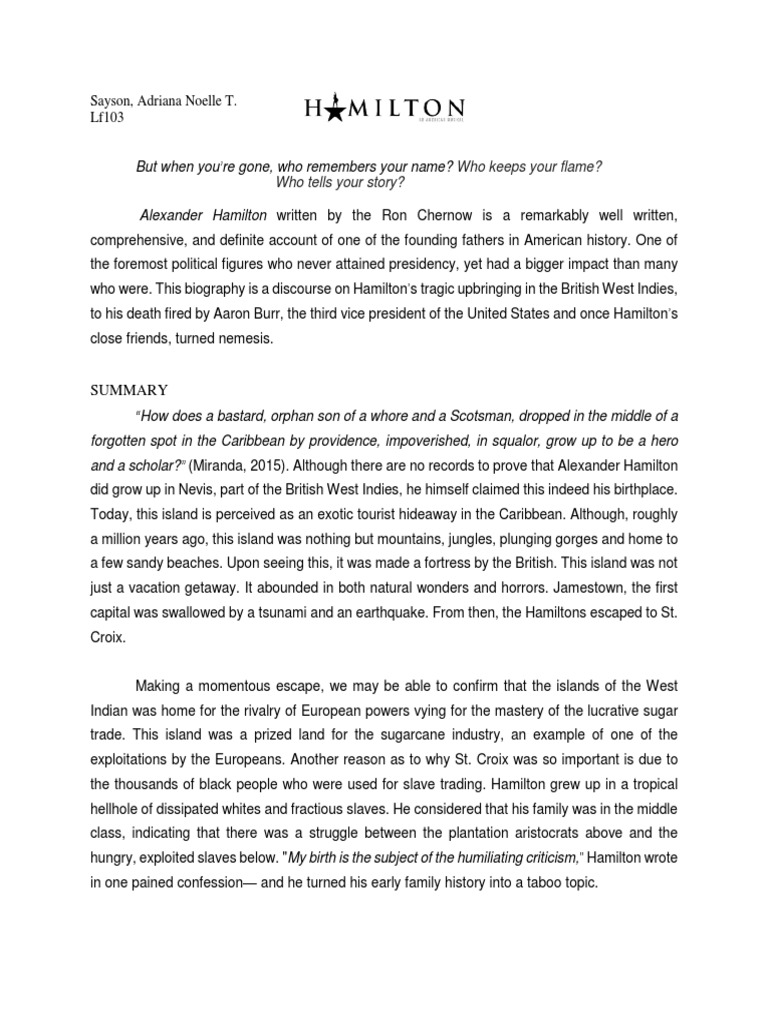 Alexander Hamilton Biography Review | PDF | Alexander Hamilton | Unrest