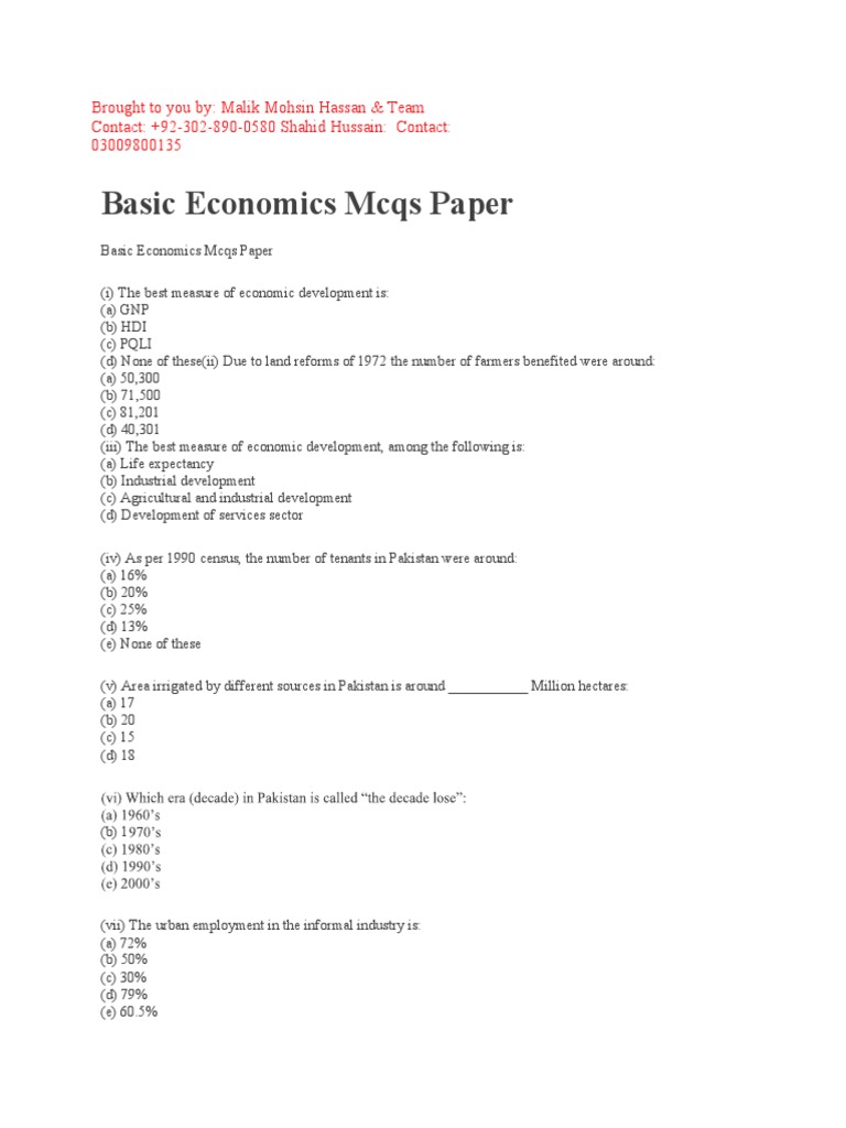 Basic Economics MCQs with Answers: A Comprehensive Collection of ...
