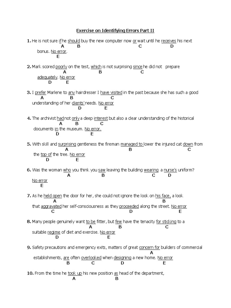 Identifying Errors in Sentences: An Exercise in Grammar and Syntax ...
