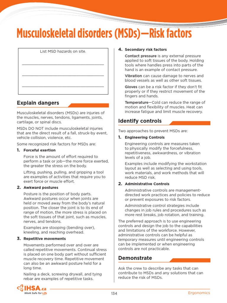 MSD Risk Factors | Download Free PDF | Musculoskeletal System | Nature