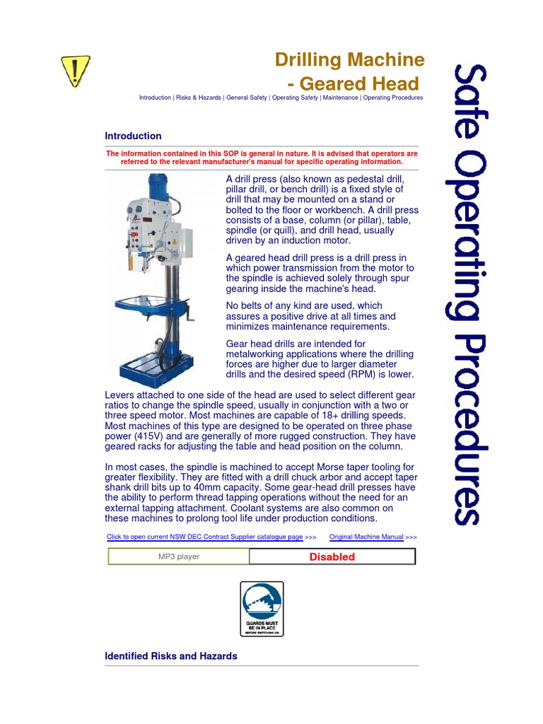 !drilling Machine Geared Head Instruction | PDF | Drill | Drilling