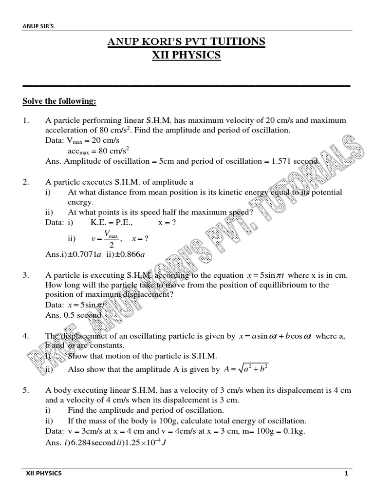 Class 12 Oscillation Practice Problems | PDF | Velocity | Pendulum