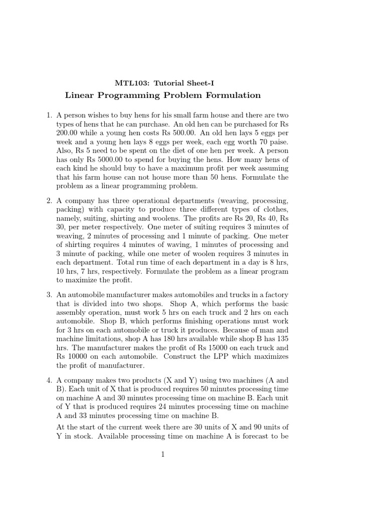 mtl103 t1 PDF | PDF | Linear Programming | Business