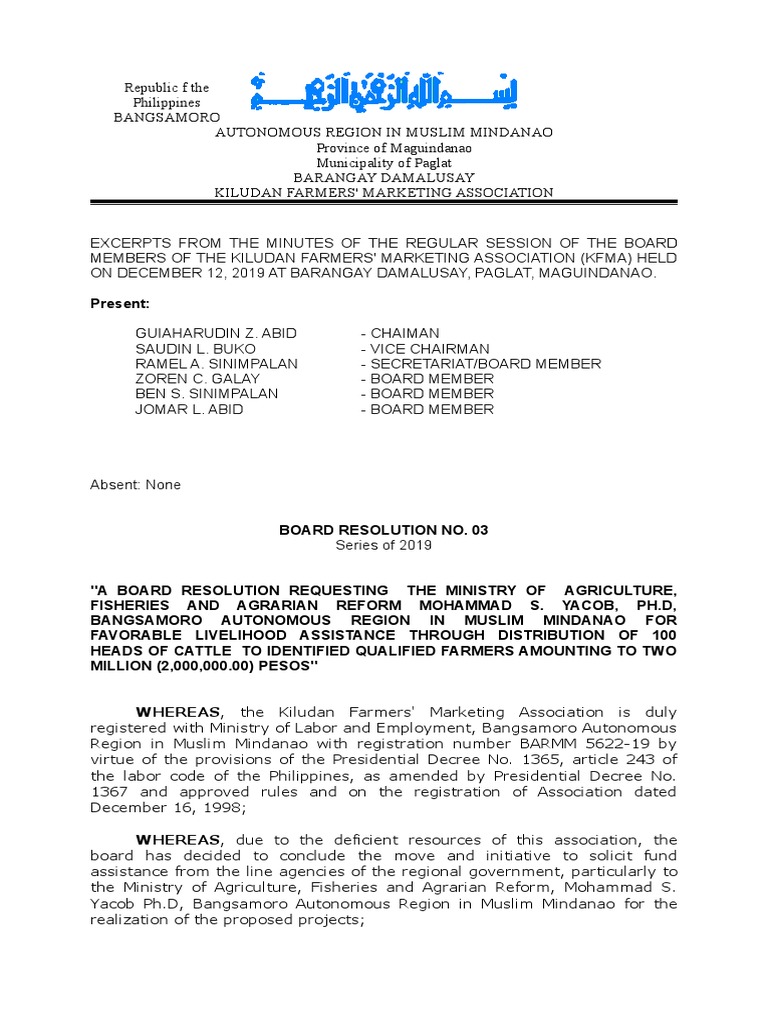 Sample Resolution For Project Proposal | PDF | Government | Agriculture