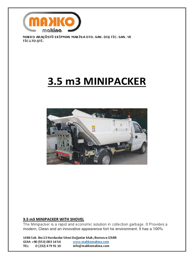 3.5m3 MINIPACKER TECHNICAL SPECIFICATION | PDF | Manufactured Goods ...