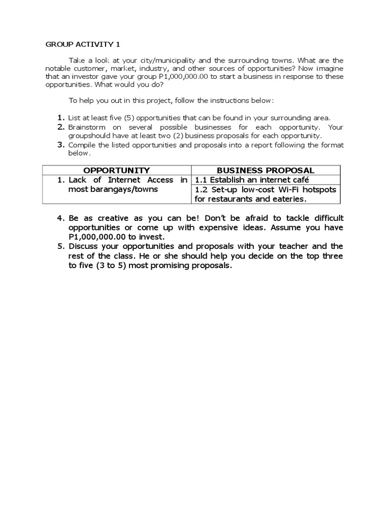 GroupActivity1 Entrep | PDF | Business Plan | Feasibility Study