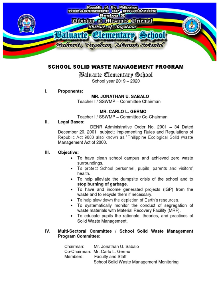 School Solid Waste Management Plan | PDF | Waste Management | Municipal ...
