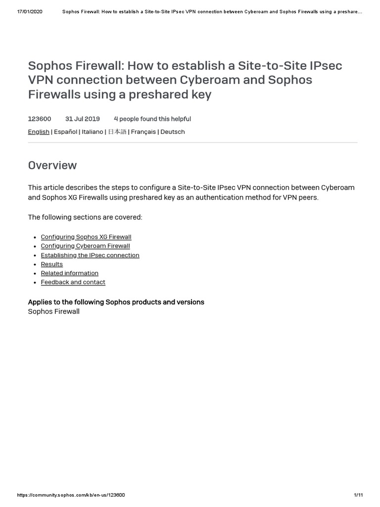 Sophos Firewall - How To Establish A Site-to-Site IPsec VPN Connection Between Cyberoam and ...