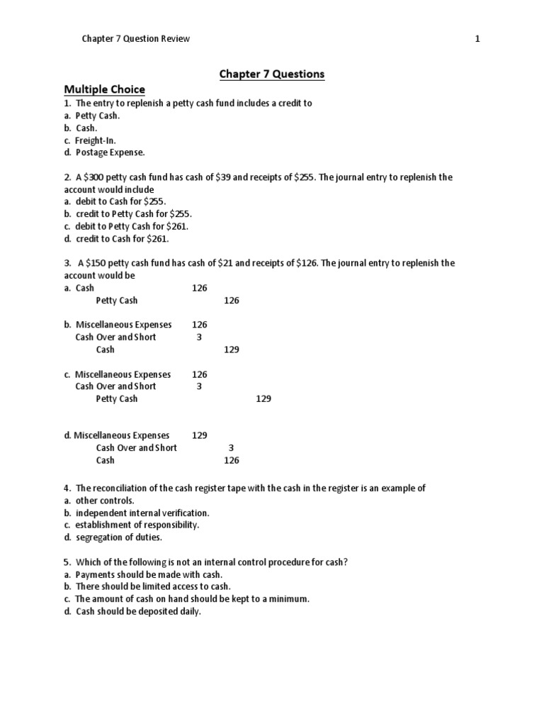 Chapter 7 Cash Management Questions | PDF | Debits And Credits | Cheque
