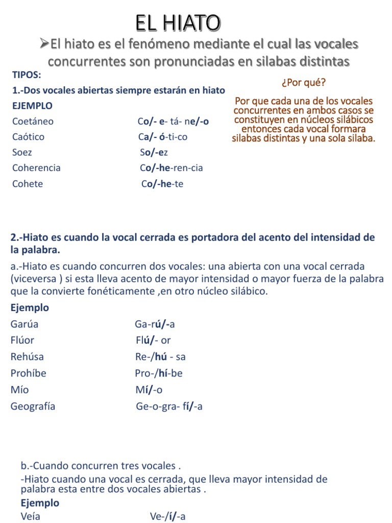 Tipos de Hiato y Acentuación en Español | PDF | Palabra | Sílaba