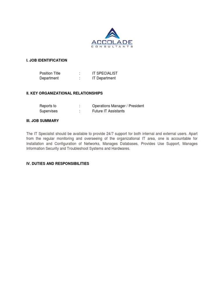 Job Description of IT Specialist | PDF | Server (Computing) | Group Policy