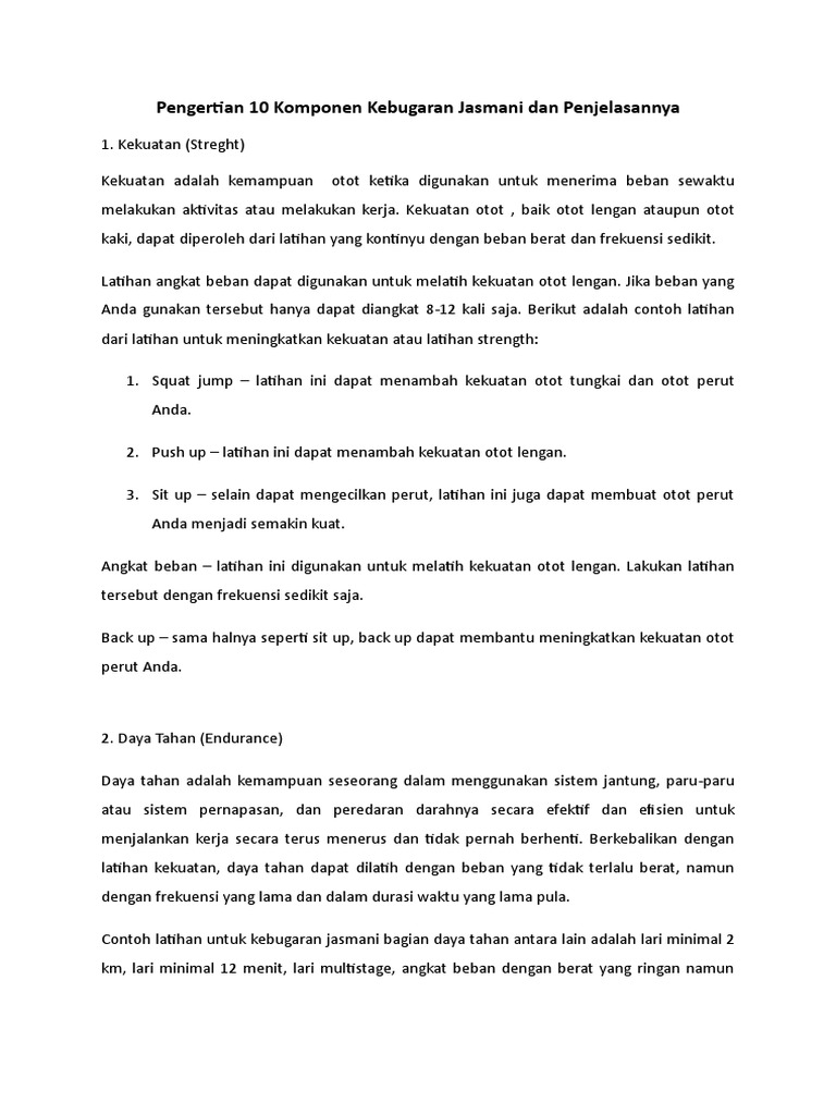 10 Komponen Kebugaran | PDF