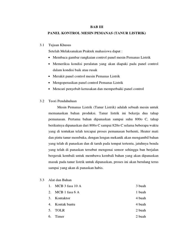 Panel Kontrol Mesin Pemanas (Tanur Listrik) | PDF