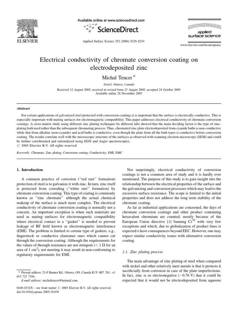 Electrical Conductivity of Chromate Conversion Coating On ...
