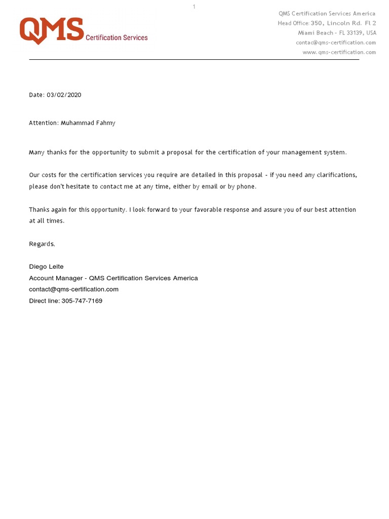 QMS Proposal PDF | PDF | Confidentiality | Fee