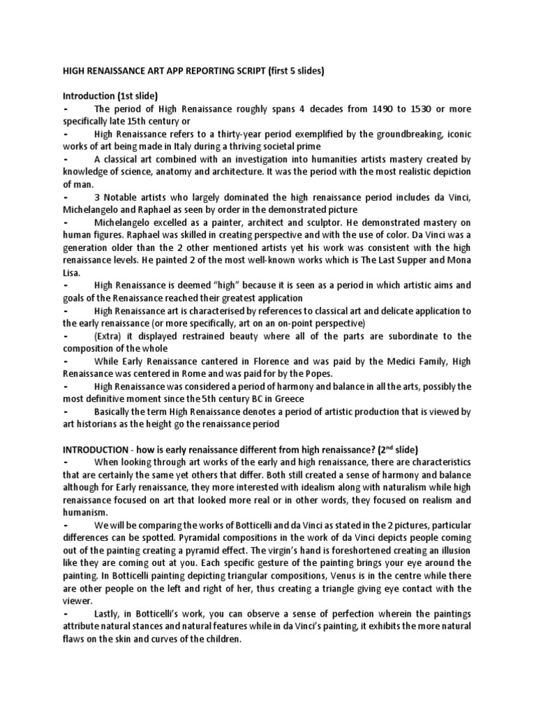 High Renaissance Script | Download Free PDF | Michelangelo | Renaissance