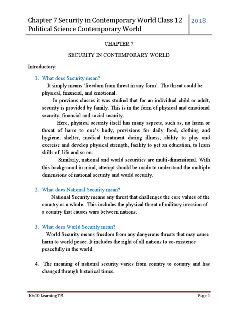 Chapter 7 Security in Contemporary World | PDF | Deterrence Theory ...