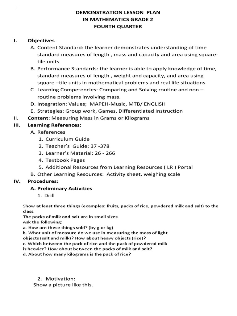 Grade 2 COT MATH Q4 | PDF | Kilogram | Weight
