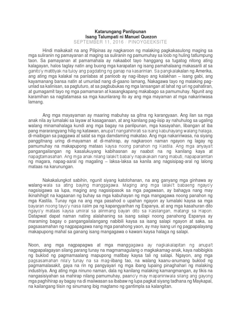 Talumpati Ni Manuel L Quezon | PDF