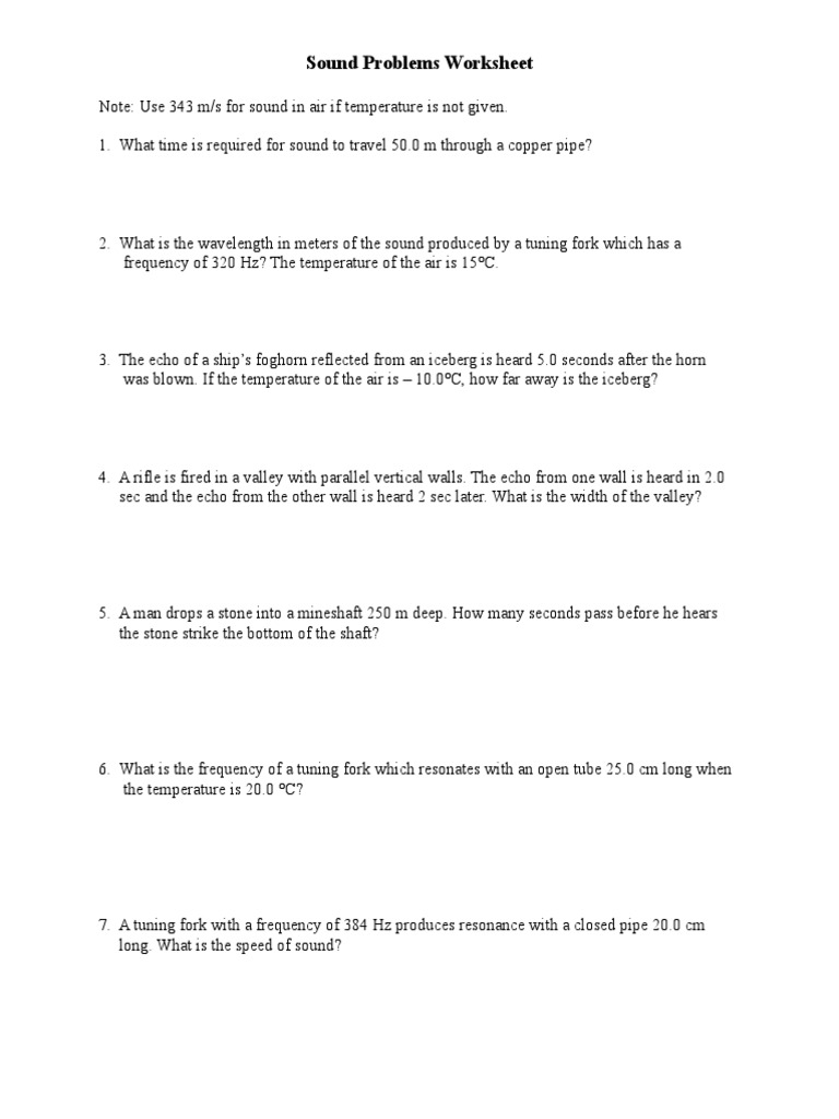 Sound Problems Worksheet | PDF