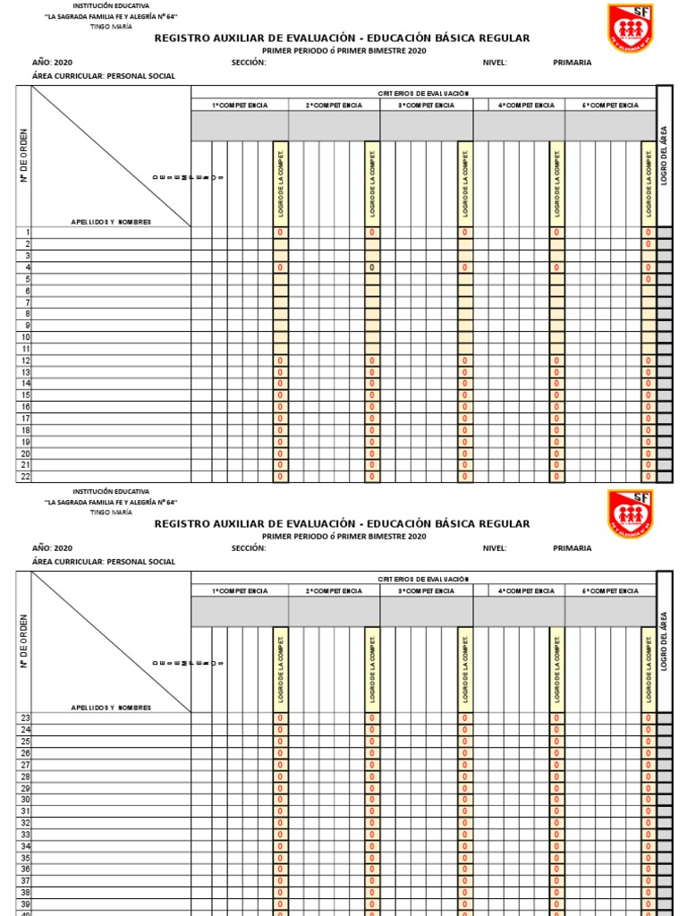 Registro de Notas Editable | PDF | Educación primaria | Educación avanzada