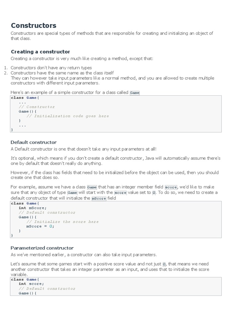 Constructors Pdf Constructor Object Oriented Programming Programming