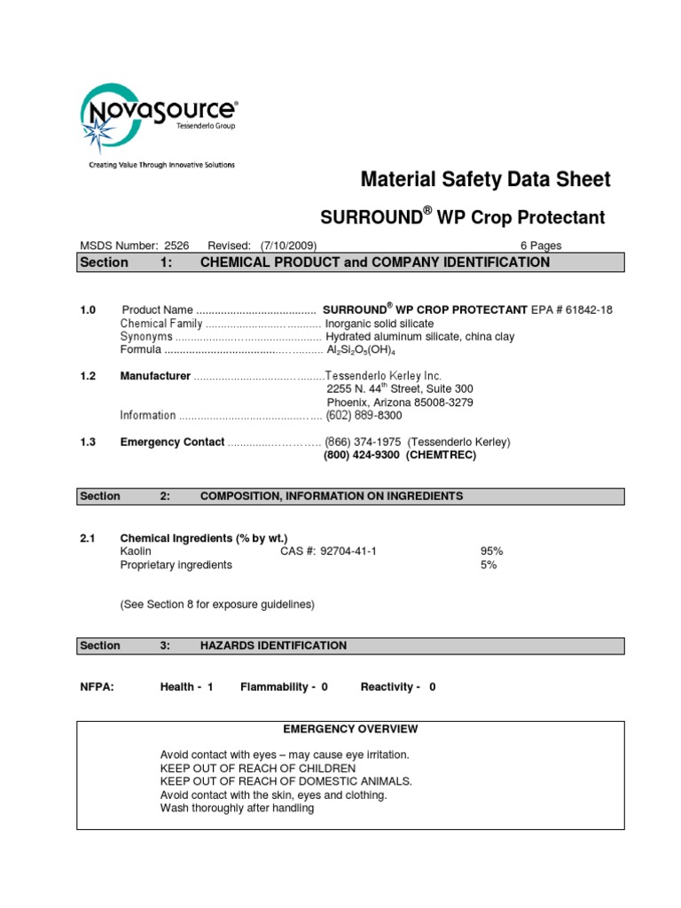 NovaSource Surround-WP Material Safety Data Sheet | PDF | Dangerous ...