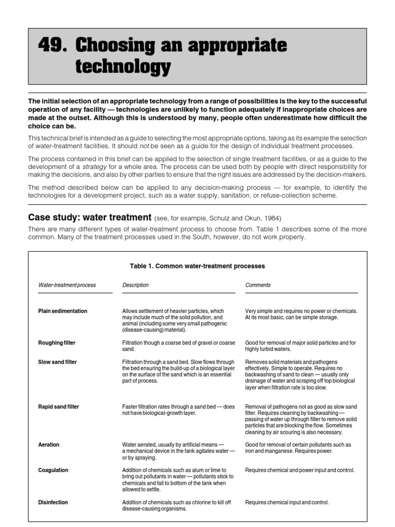 49 Choosing An Appropriate Technology | PDF | Filtration | Water Treatment