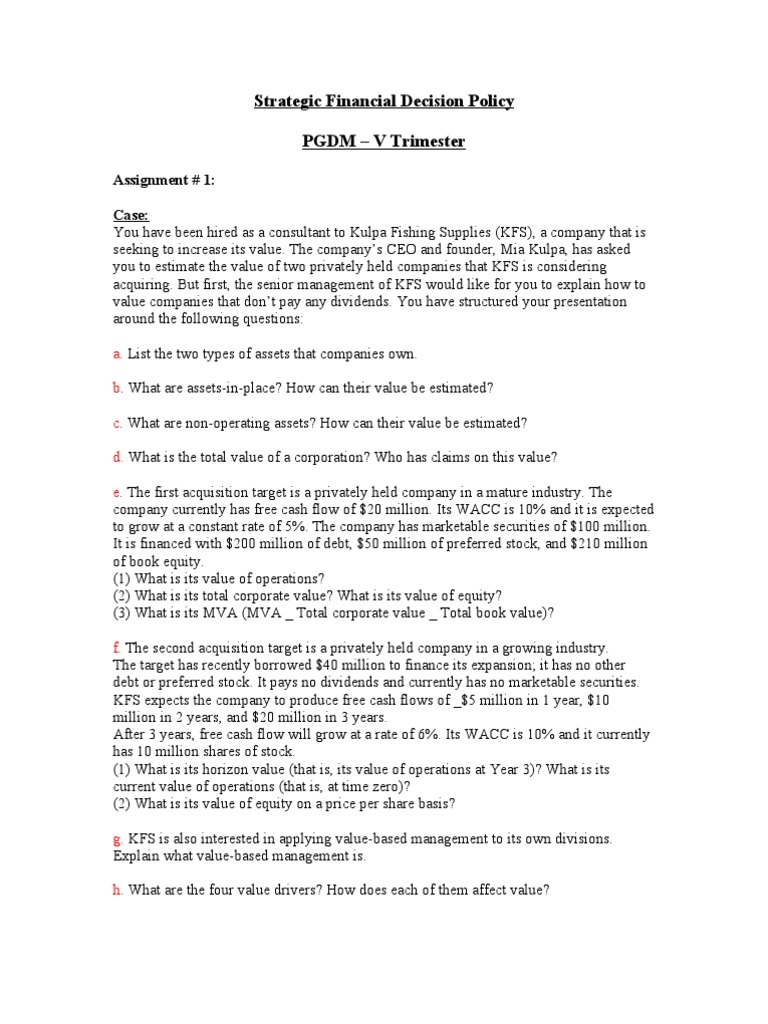 SFDP - Assignment # 1 | PDF | Shareholder Value | Stocks