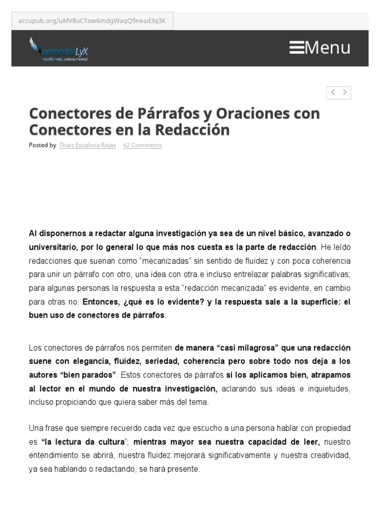 Conectores de Párrafos y Oraciones Con Conectores en La Redacción ...