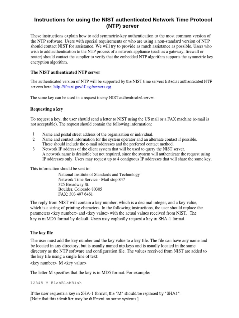 Instructions For Using The NIST Authenticated NTP Server | PDF | Data ...
