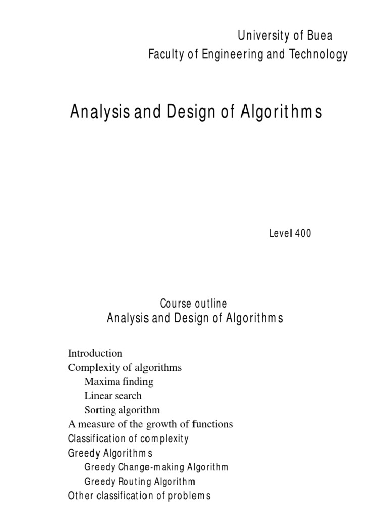 Analysis and Design of Algorithms - Handout | PDF | Computational ...