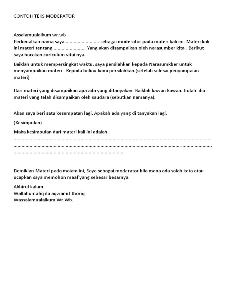 Contoh Teks Moderator | PDF | Seni & Disiplin Bahasa