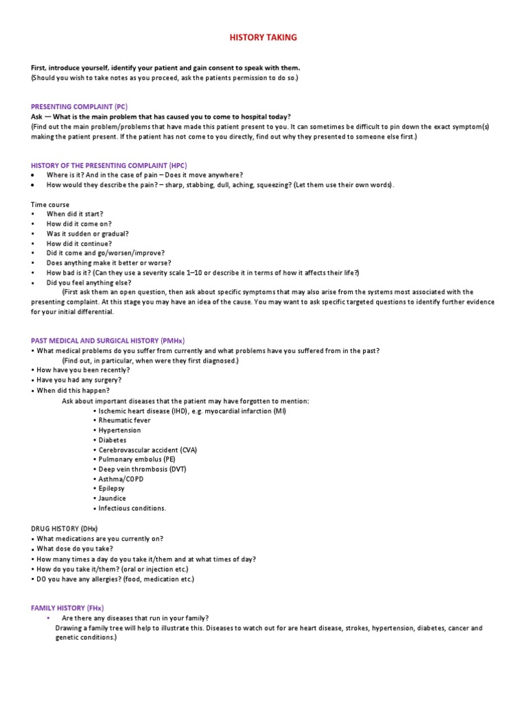 HISTORY TAKING Questions | PDF | Sexual Intercourse | Stroke