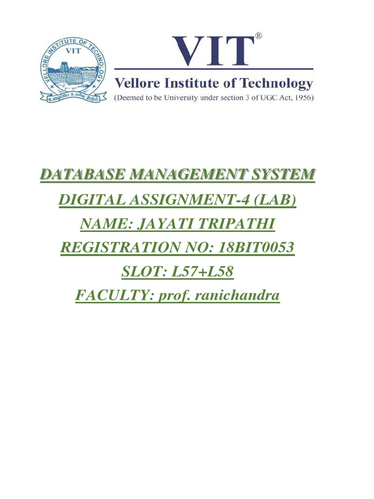 18BIT0053 Dbms Lab 4 PDF | PDF | Pl/Sql | Computer Programming 18BIT0053 Dbms Lab 4 PDF | PDF | Pl/Sql | Computer Programming