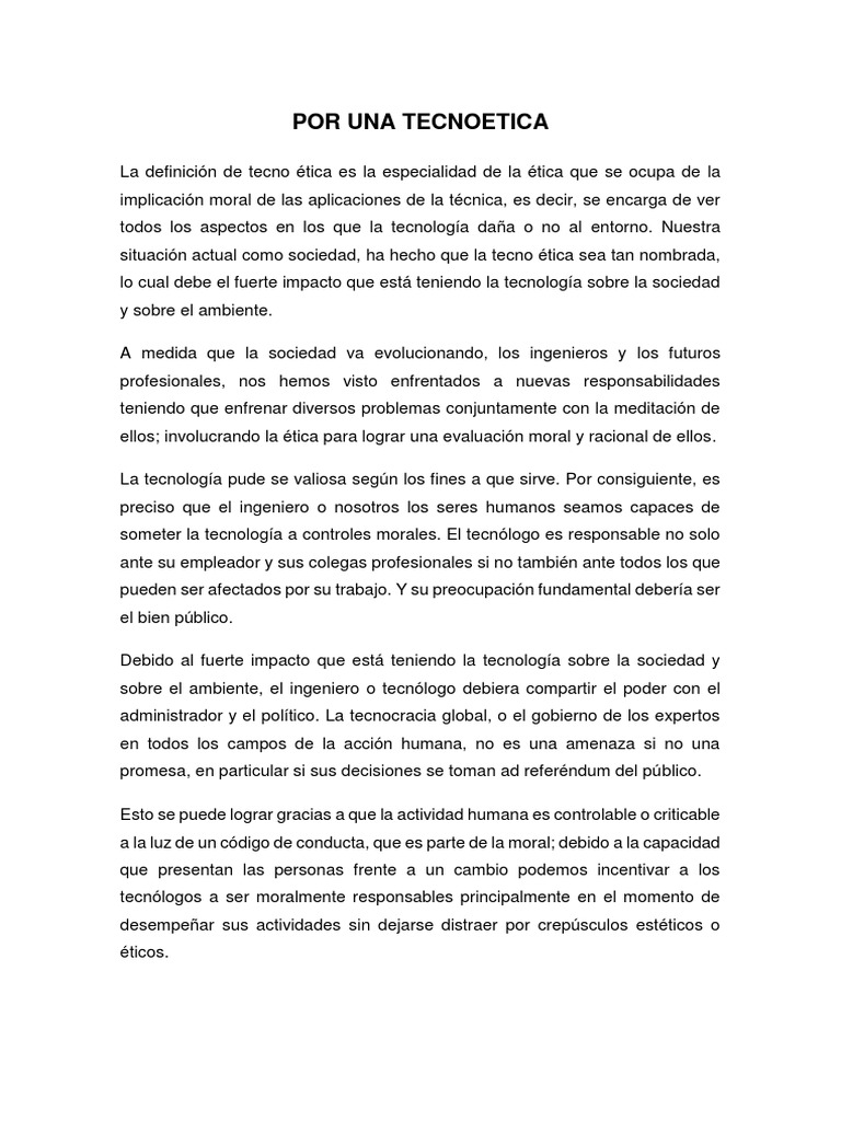 Por Una Tecnoetica | PDF | Moralidad | Ingeniería