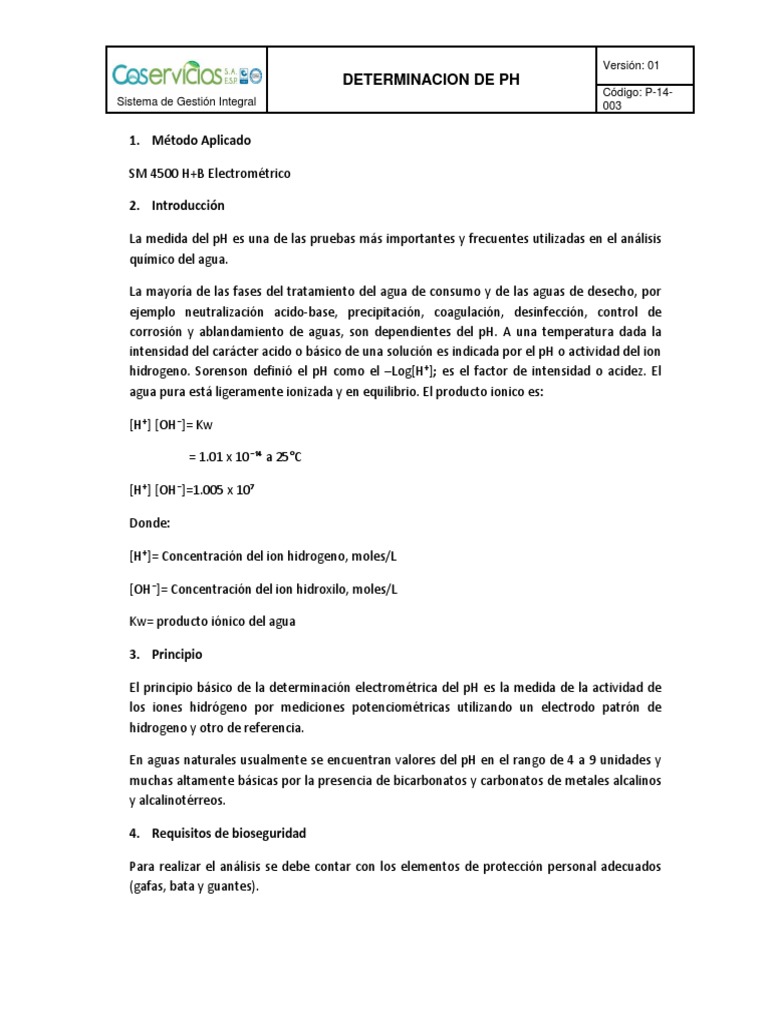 P-14-003 V.1. Determinación de PH PDF | PDF | Ph | Química analítica