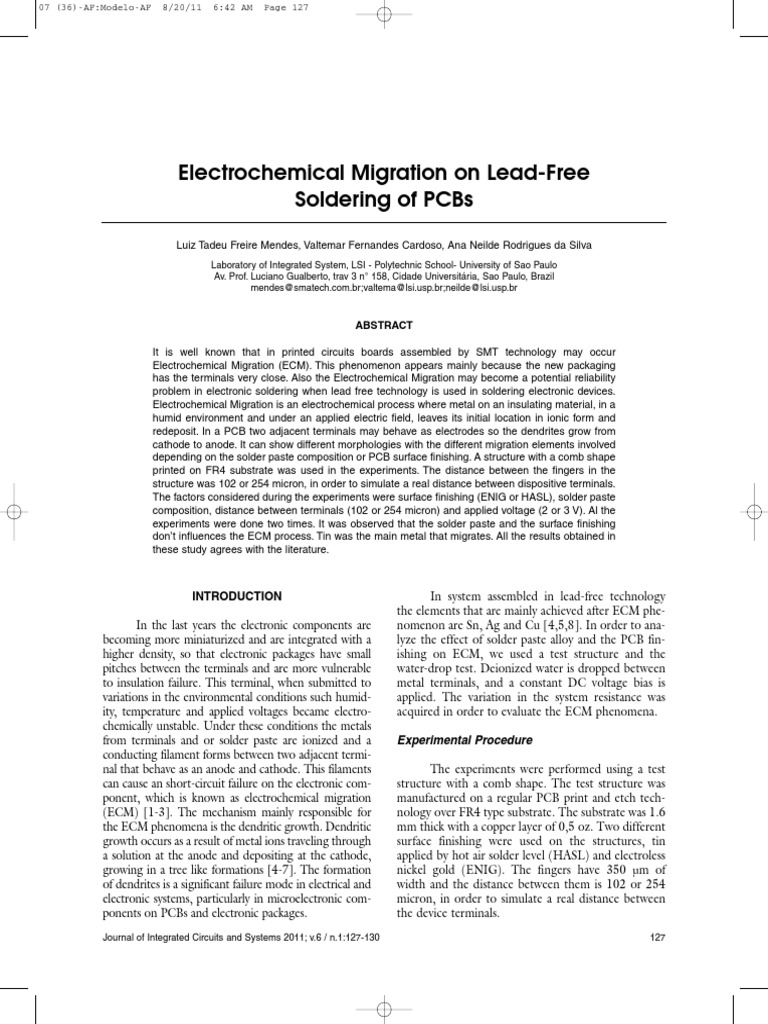 Electrochemical Migration On Lead-Free Soldering of Pcbs | PDF ...