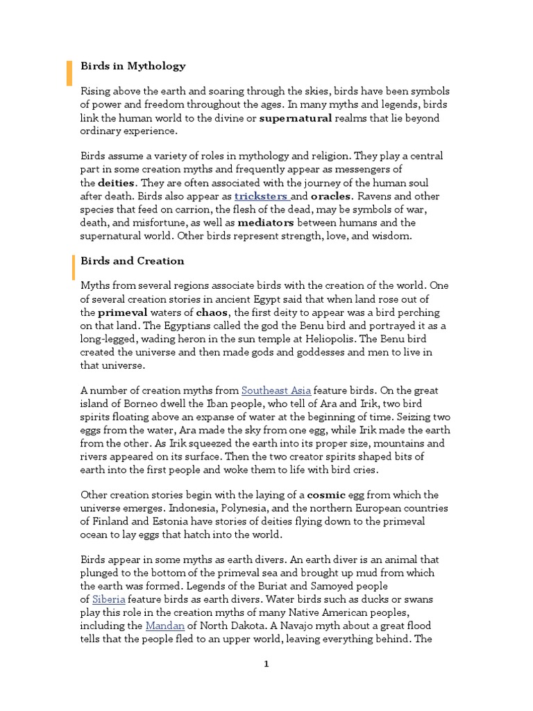 Birds in Mythology and Folklore | PDF | Greek Mythology | Deities