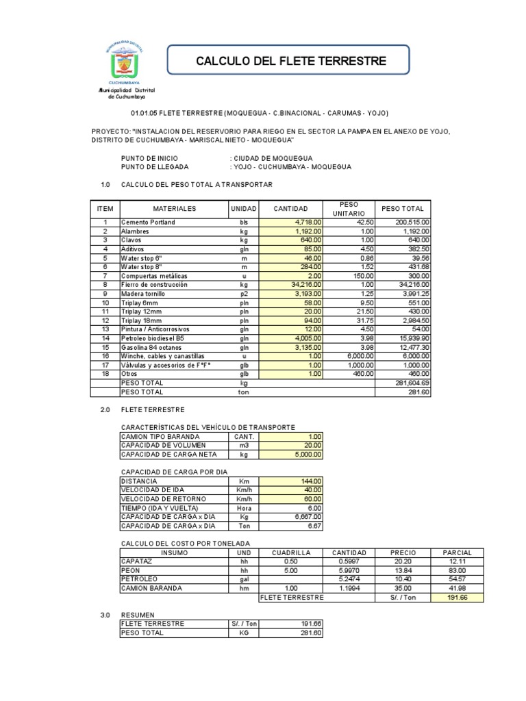 CALCULOS DE FLETE - Yojo PDF | PDF