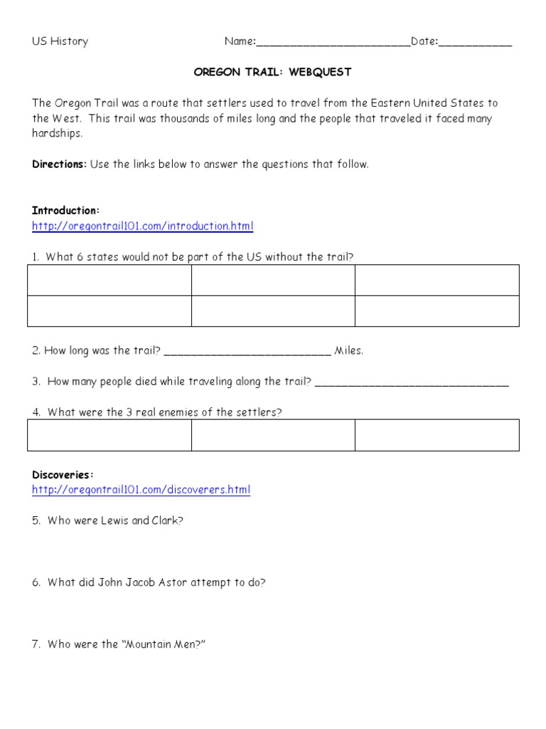Oregon Trail WebQuest | PDF