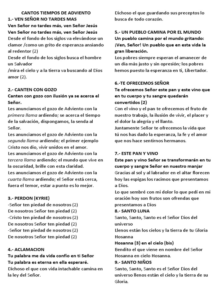 Cantos Tiempos de Adviento | PDF | eucaristía | Cristo (título)