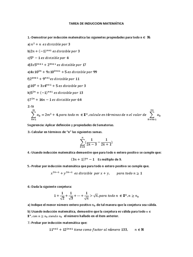 Practica de Induccion Matemática | PDF | Entero | Matemáticas discretas