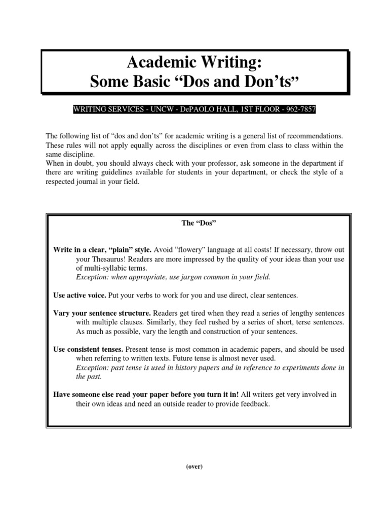Academic Dos and Donts PDF | PDF | Sentence (Linguistics) | Grammatical ...