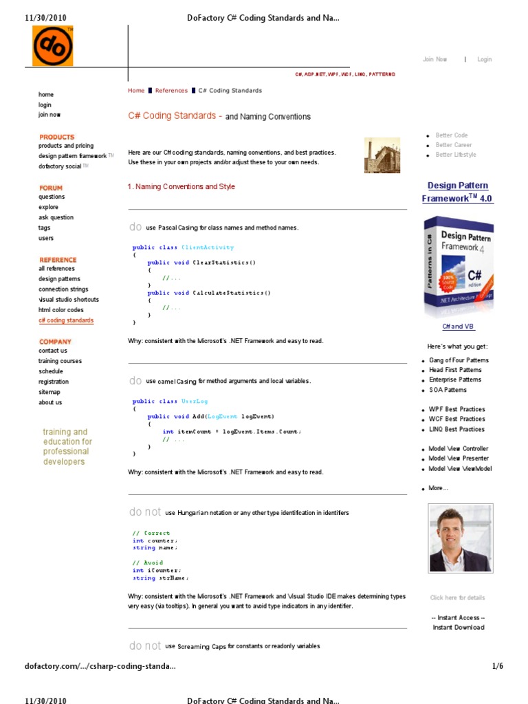 Dofactory C Coding Standards And Naming Conventions Pdf C Sharp Programming Language