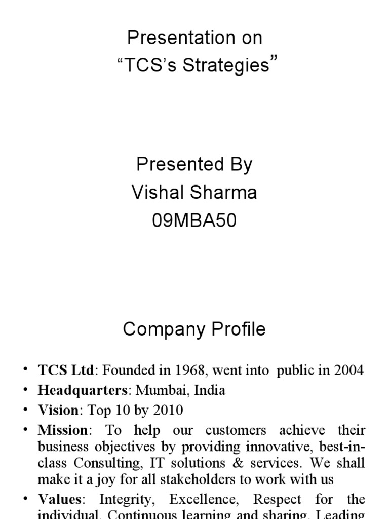 Presentation On Tcs Stategy | PDF | Outsourcing | Strategic Management
