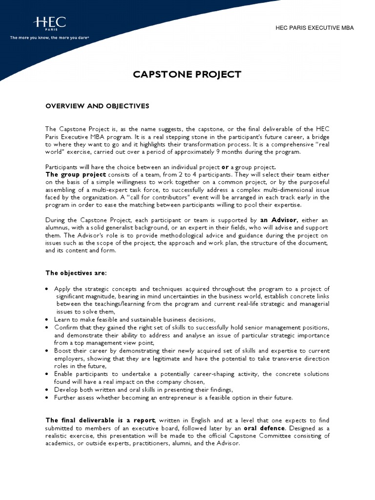HEC EMBA - Capstone Project | PDF | Expert | Master Of Business ...