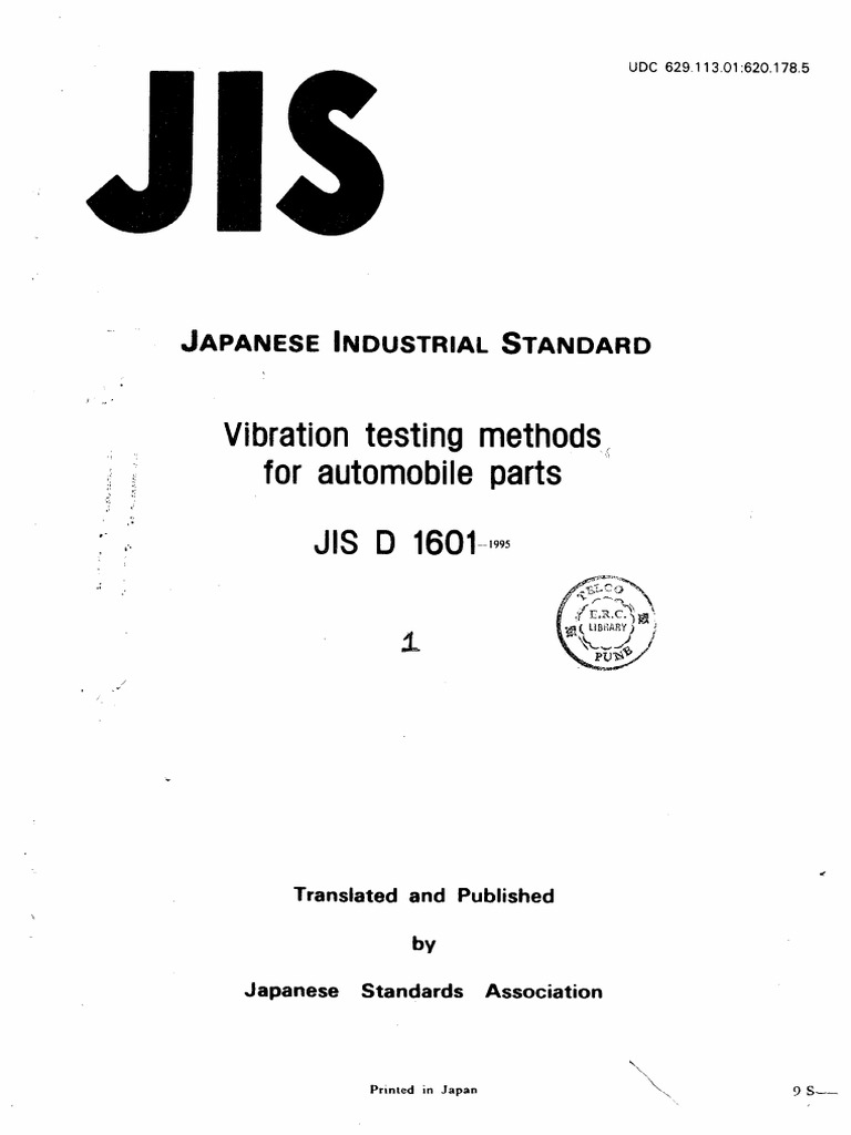 Vibration Testing Methods For Automobile Parts JIS D 1601 1995 PDF | PDF